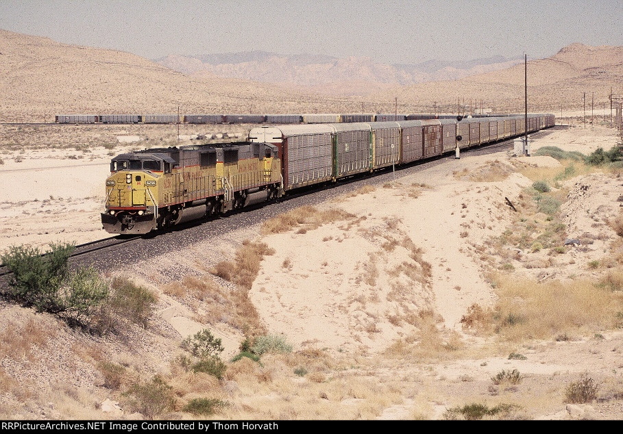 UP 6256 and a unidentified second UP diesel leads this autorack train